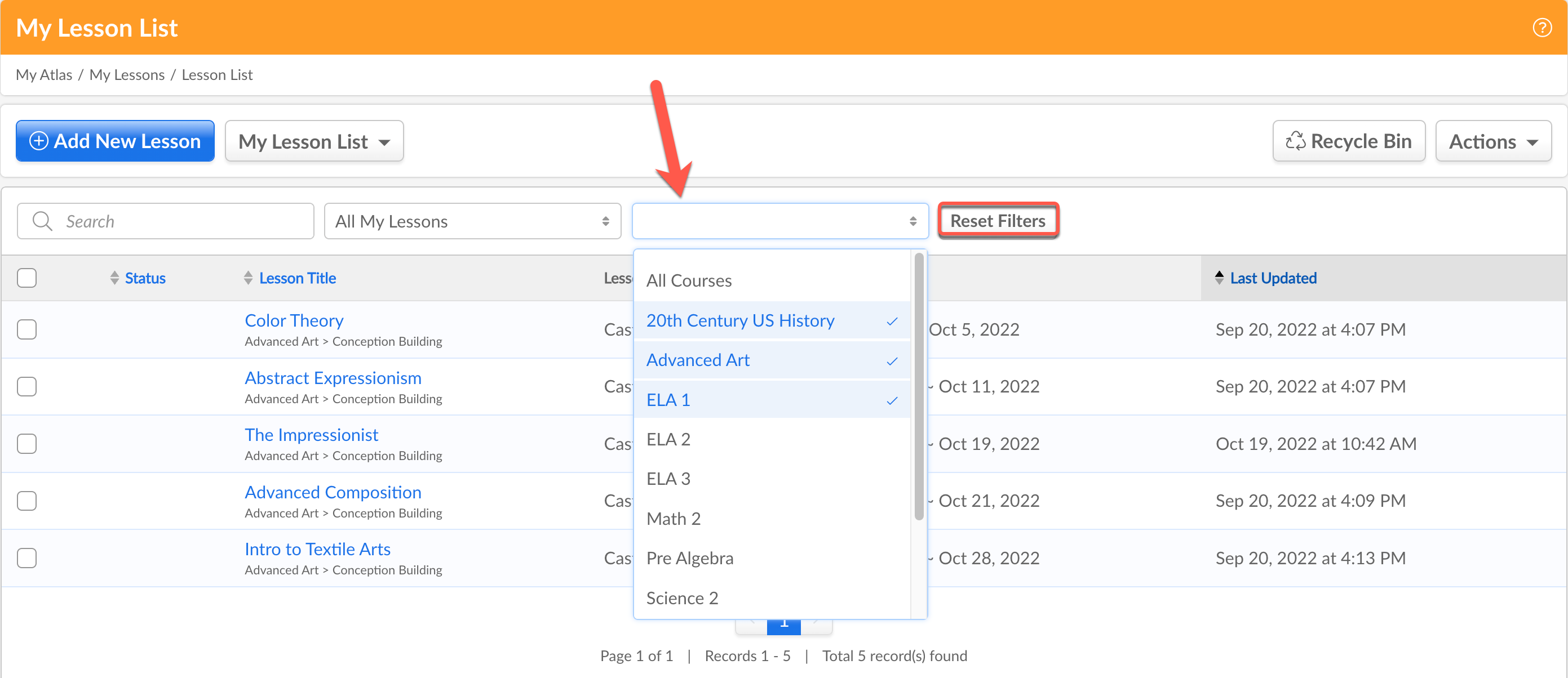 My Lessons – Atlas Help Centre