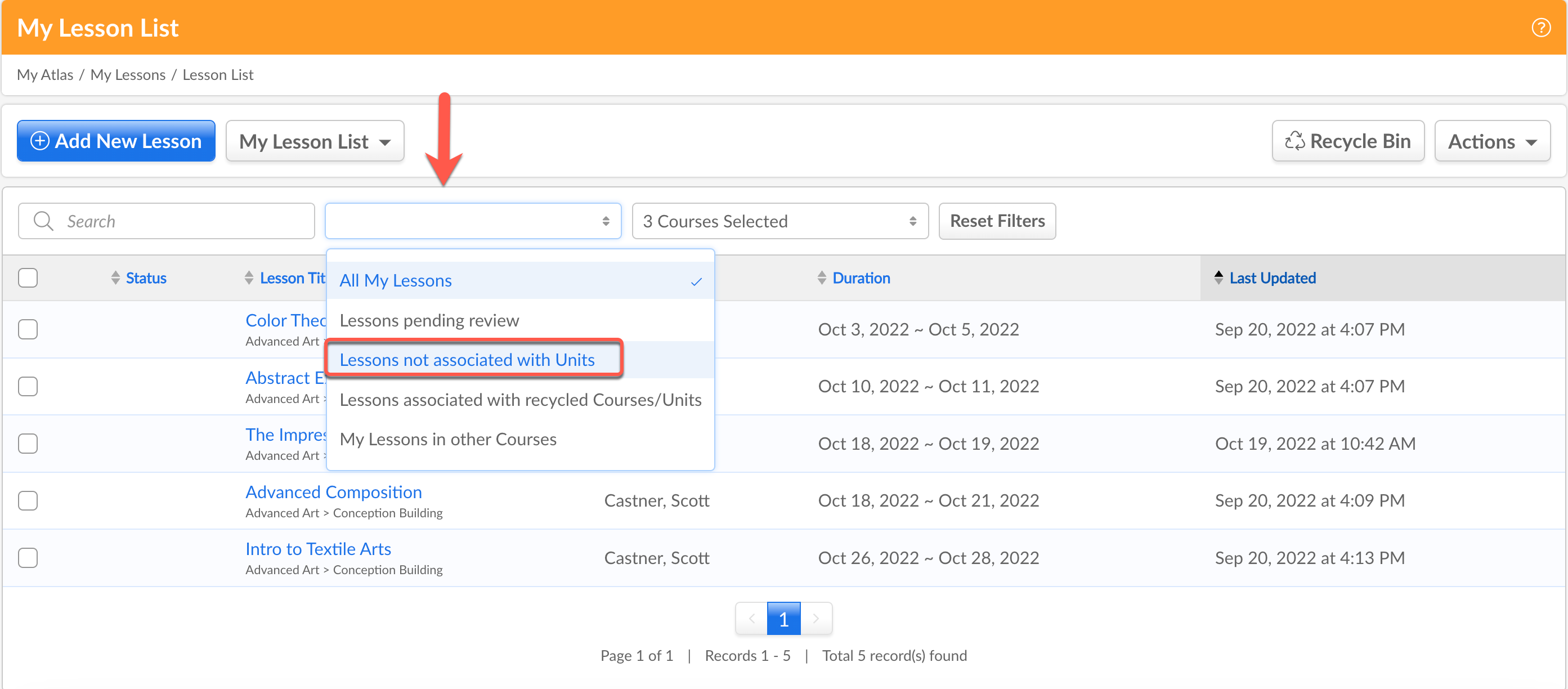 My Lessons – Atlas Help Centre