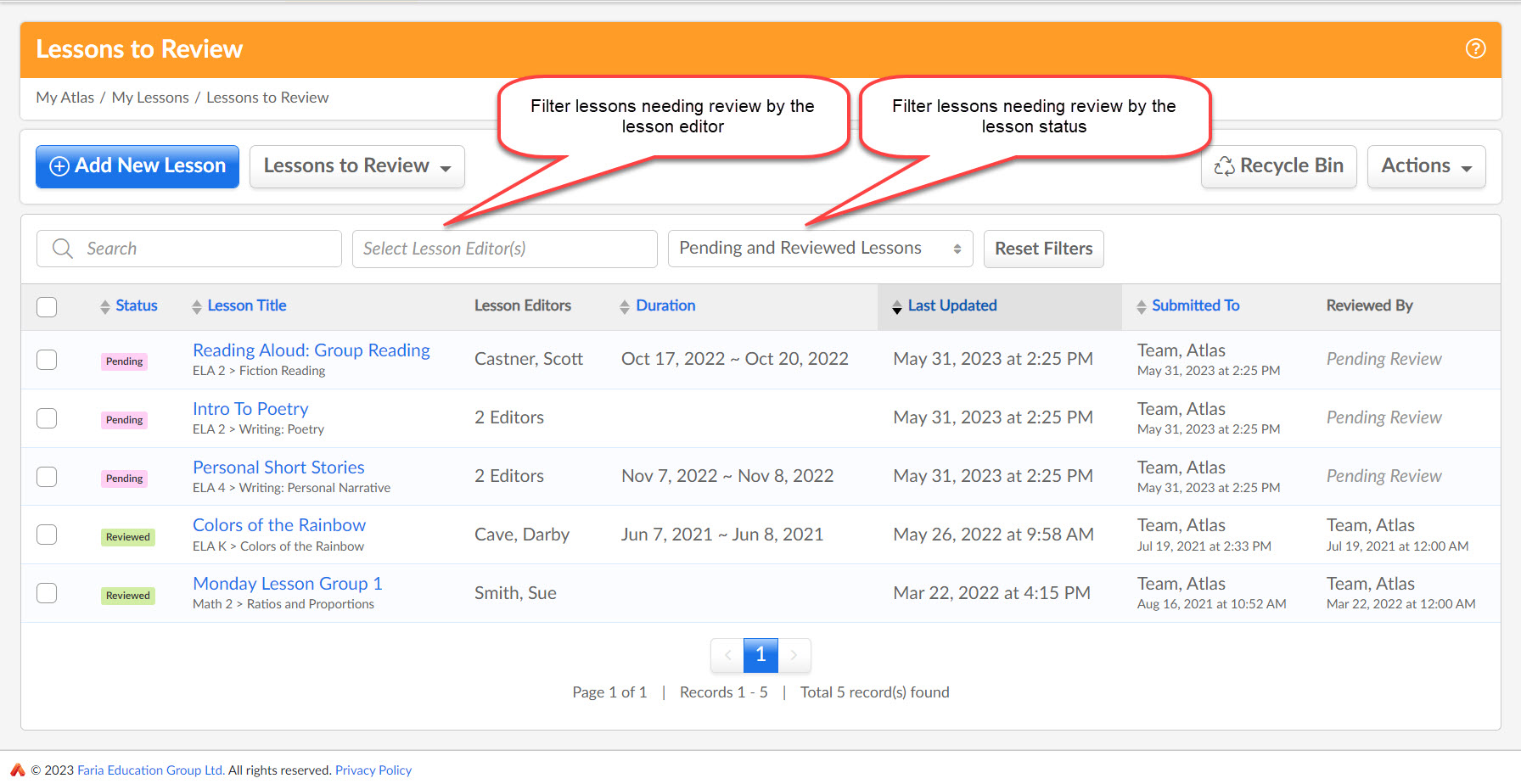 My Lessons – Atlas Help Centre