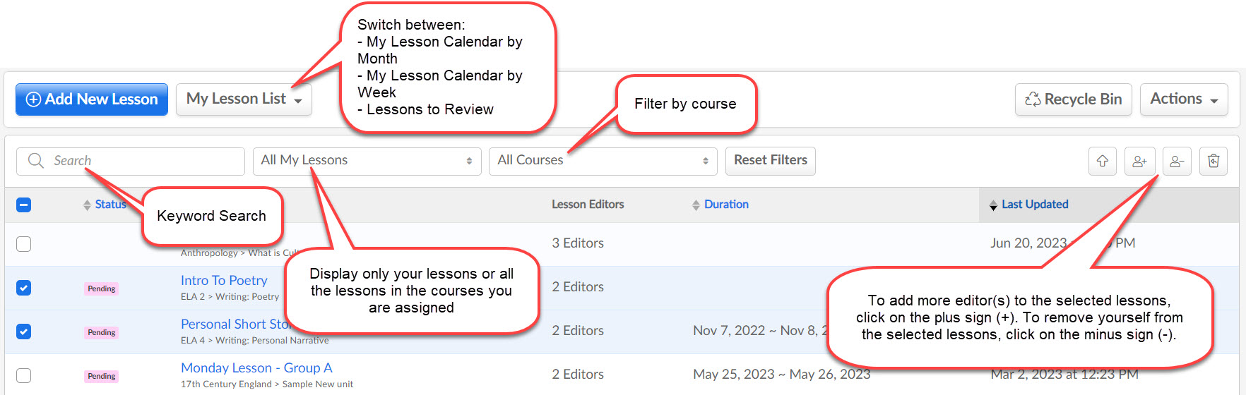 My Lessons – Atlas Help Centre