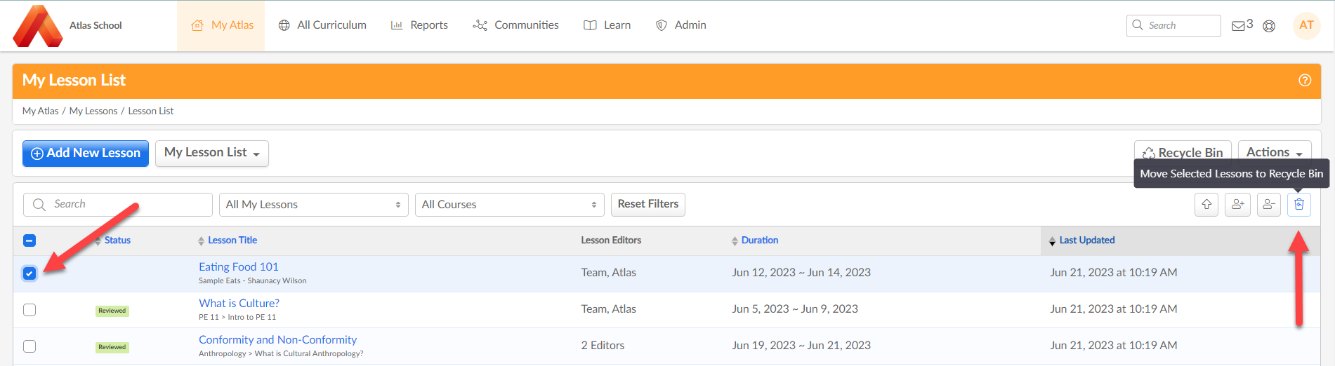 My Lessons – Atlas Help Centre