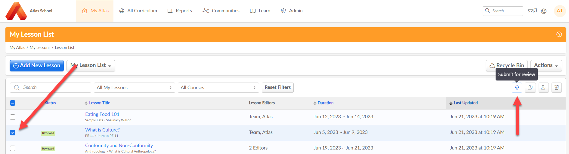 My Lessons – Atlas Help Centre