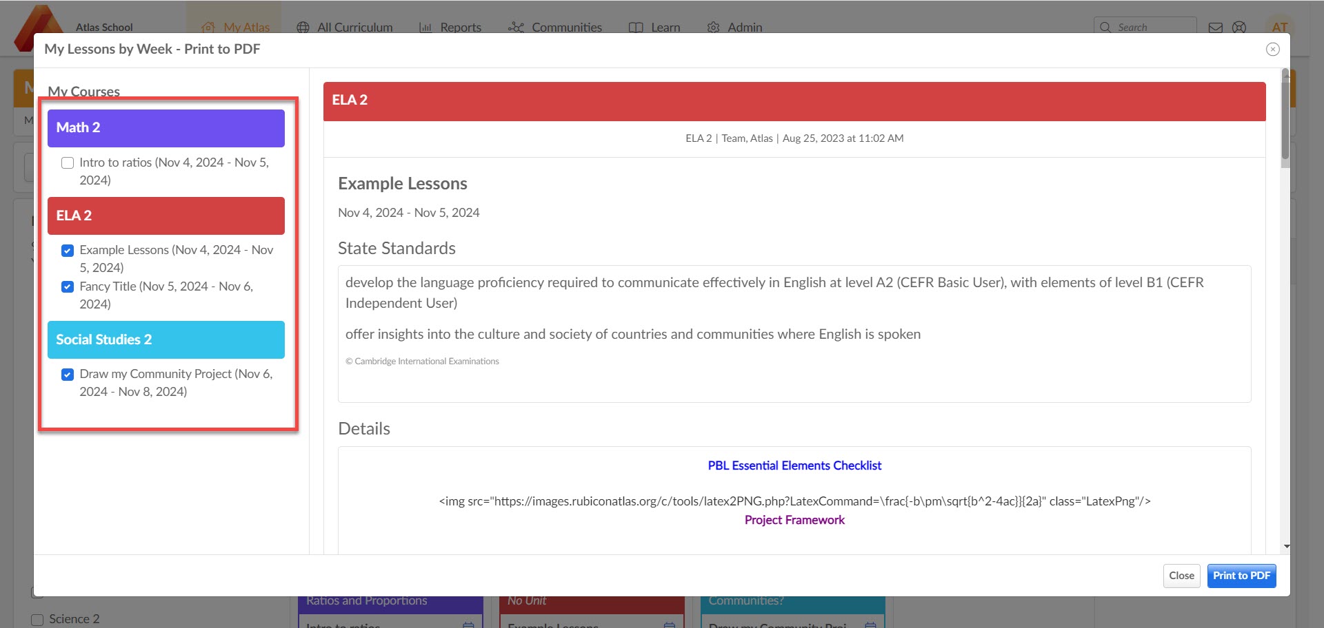 My Lessons – Atlas Help Centre